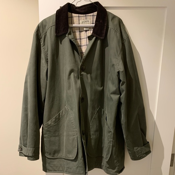 J. Crew | Jackets & Coats | J Crew Green Field Jacket With Dark Brown ...